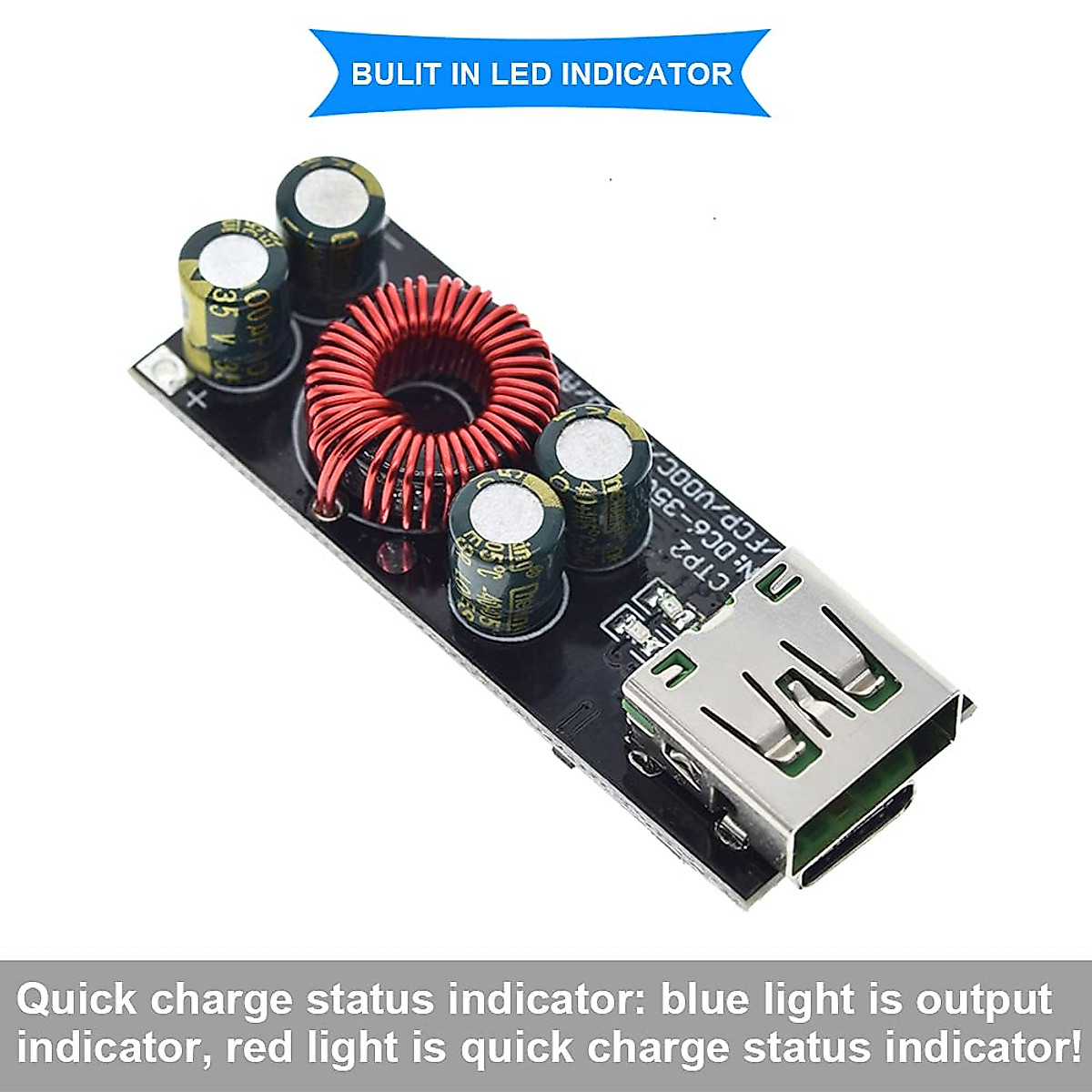 DKARDU 6-35V QC4.0 QC3.0 USB Type-C Quick Charge Module Step Down Buck Converter Module for Mobile Phone with 24AWG Wire