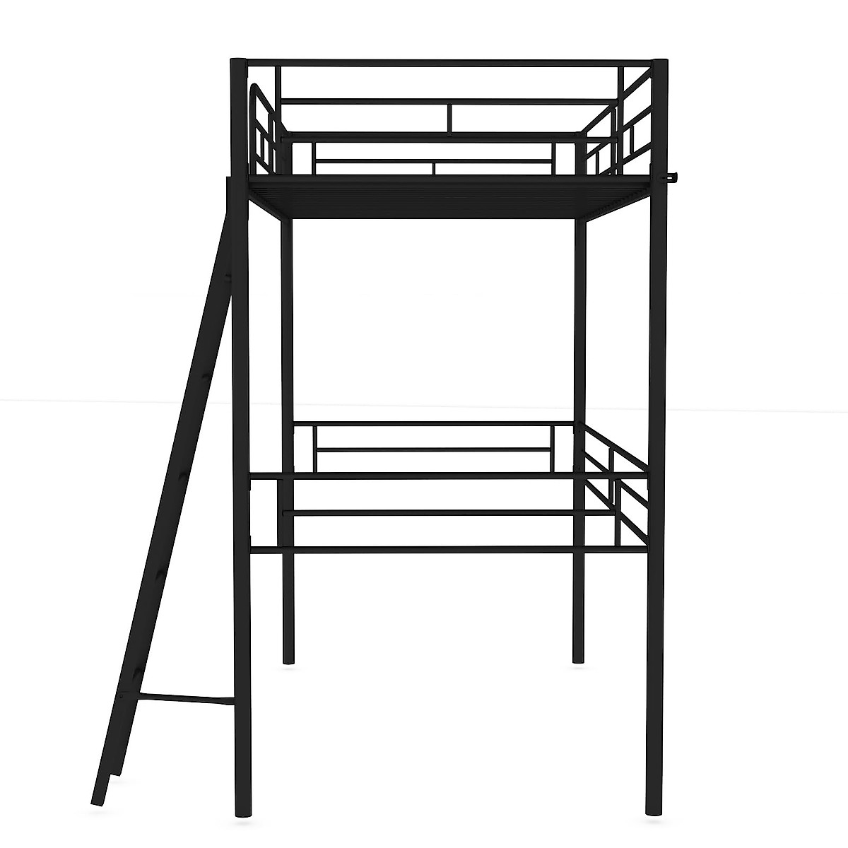 Lifeand Sturdy Twin Size Metal Loft Bed with Built-in Ladder and Guardrails for Space-Saving Solution in Kids' and Teens' Rooms,Black