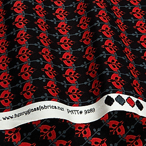 Henry Glass Moroccan Red Abstract Floral Black/Red, Quilting Fabric by the Yard