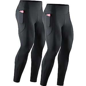 NELEUS Men's Dry Fit Compression Pants 2 Pack Running Tights with Pocket,6108 Black/Black,L