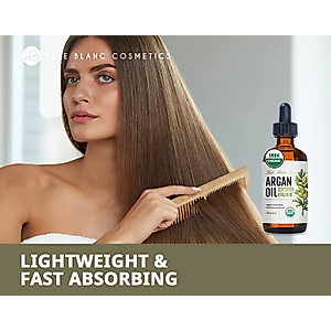 Kate Blanc Cosmetics Argan Oil for Hair, Face & Skin from Morocco. Promotes Hair Growth (4oz, USDA Certified Organic, Cold Pressed & 100% Pure)