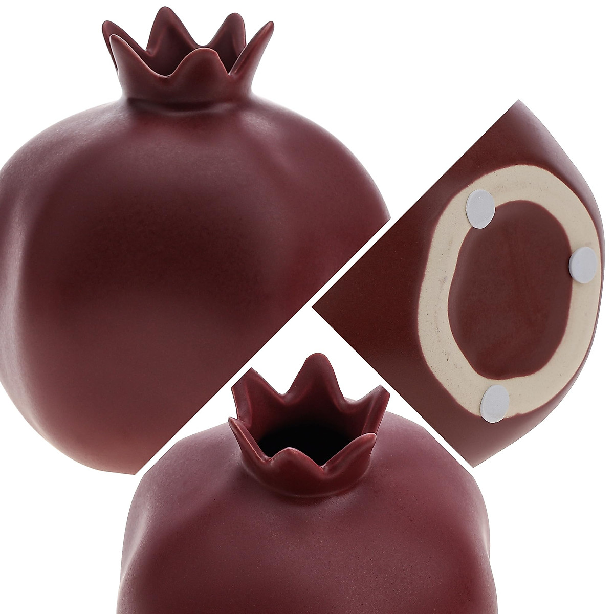 Woration Ceramic Vase Brown Pomegranate Shape Creative Flower Vase Home Decor Flower Arrangement Ornaments for Fireplace Bedroom Livingroom Office Desk Table