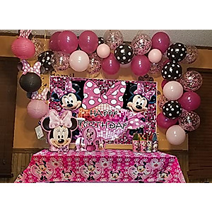 Pink Mouse Backdrop Party Supplies Photography Backdrop 1st 2nd 3rd Birthday Background Princess Girls Hot Pink Decoration for Kids Banner Photo Studio Props 7x5ft