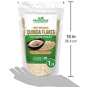 HerbaZest Quinoa Flakes Organic - 1 LB - USDA Certified, Vegan & Gluten Free Superfood - Perfect with Yogurt, Cereal, Smoothies, Granola & Desserts