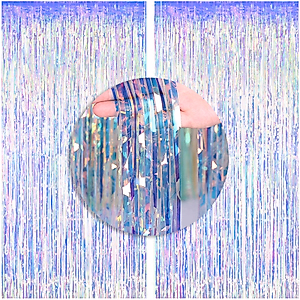 Fecedy 2pcs 3ft x 8.3ft Rose Gold Metallic Tinsel Foil Fringe Curtains Photo Booth Props for Birthday Wedding Engagement Bridal Shower Baby Shower Bachelorette Holiday Celebration Party Decorations