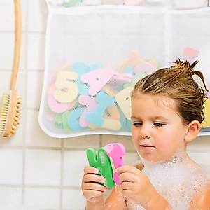 Tub Cubby Safe & Soft ABC 123 Foam Bath Letters & Numbers - Magically Stick On Wet Walls + Bonus Rubber Duck | Spell & Count Educational Alphabet Kids Bathtub Play Set - Extra 44 Pack