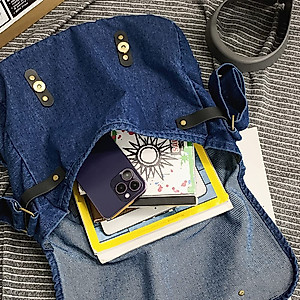 Canvas Messenger Bag Denim Shoulder Bag Hobo Tote Bag Casual Retro Crossbody Bag Large Capacity for Women and Men