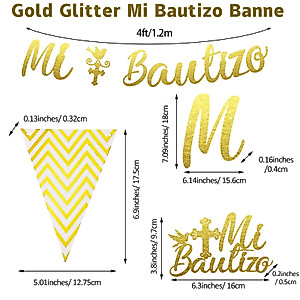 Gold Glitter Mi Bautizo Banner Mi Bautizo Cake Topper Decorations Glitter Triangle Flag Banner First Holy Communion Decorations for Baby Shower Baptism Girls boys Christening Celebration Decor