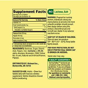 Spring Valley Papaya Complex Digestive Enzymes Chewable Tablets Dietary Supplement 180 Count (Pack of 02) 360 Total + Me Gustas Sticker