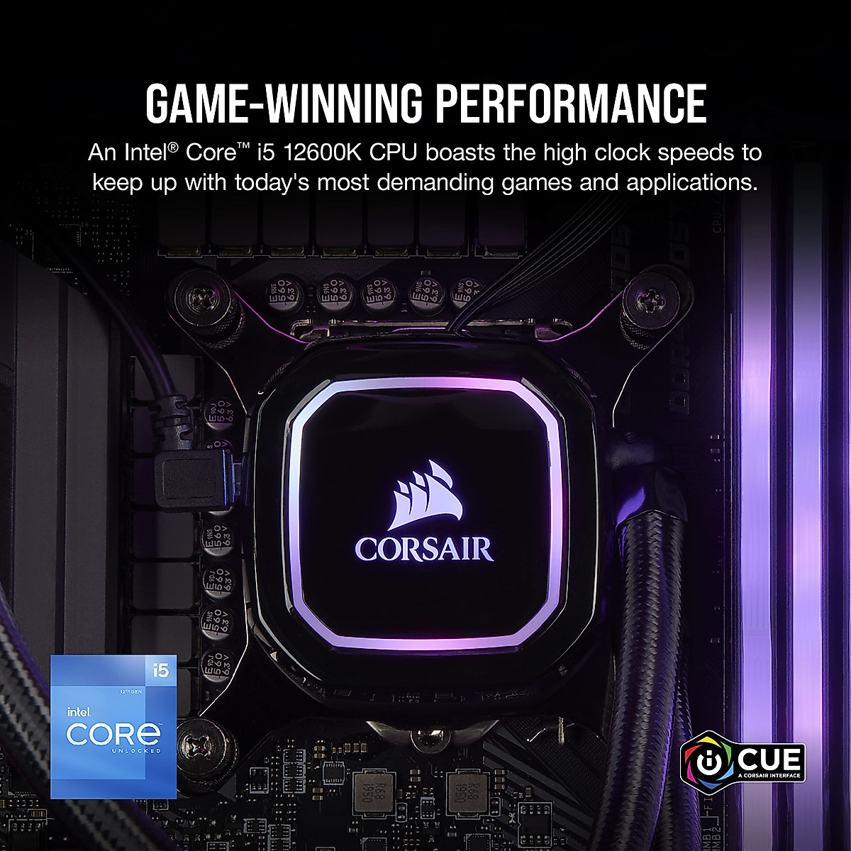 Corsair Vengeance i7300 Series Gaming PC (Liquid Cooled Intel® Core™ i5 12600K CPU, NVIDIA® GeForce RTX™ 3070 Graphics, 16GB Vengeance RGB PRO DDR4 Memory, 1TB M.2 NVMe SSD) Black