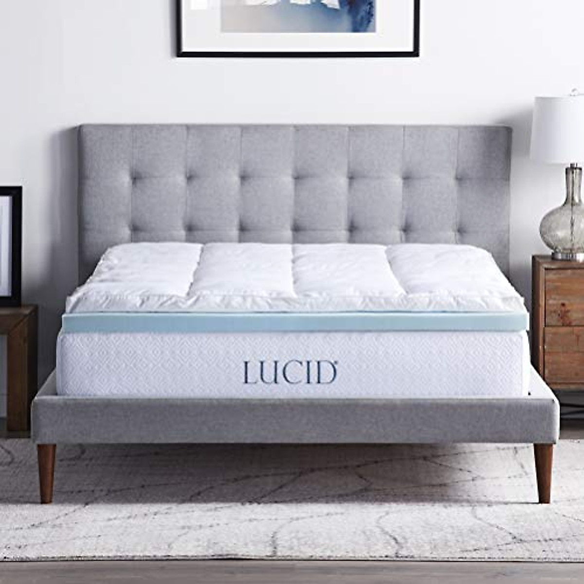 LUCID 4 Inch Down Alternative and Gel Memory Foam Mattress Topper, King, White & Premium Shredded Memory Foam Pillow-Hypoallergenic-Adjustable Loft-2 Pack, Standard (Pack of 2), White 2 Count