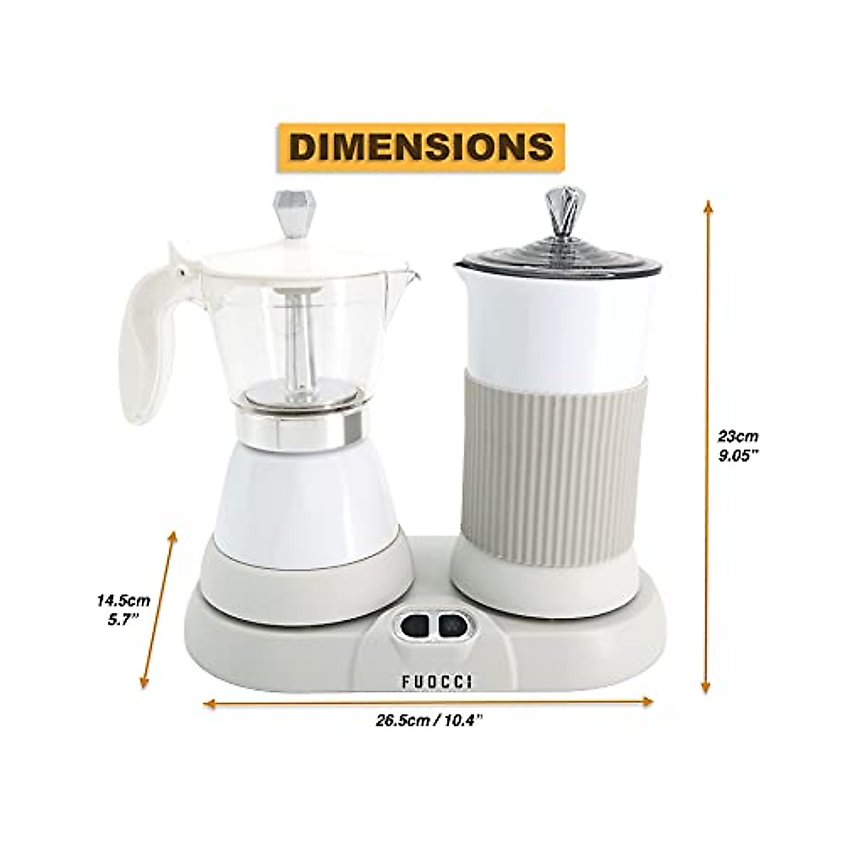 FUOCCI Espresso Maker With Milk Frother 3 to 5 Cups 2 in 1 Moka Pot Small Size Coffee Bundle Perfectly Espresso Maker Milk Frother And Steamer {just WARM Milk} for Cappuccino, Mocha & Latte Macchiato