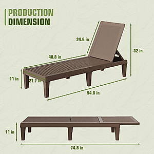 Greesum Outdoor Chaise Lounge Chairs Set of 2 with 5-Position Adjustable Backrest, Waterproof PE Sun Loungers for Garden Pool Beach Patio Deck Sunbathing, Dark Brown