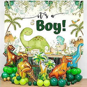 Sensfun It's a Boy Dinosaur Baby Shower Backdrop Decorations Eucalyptus Leaves Cartoon Jungle Dinosaurs Photography Background Boy Dino Baby Shower Party Kids Newborn Banner Photo Booth Supplies 7x5ft