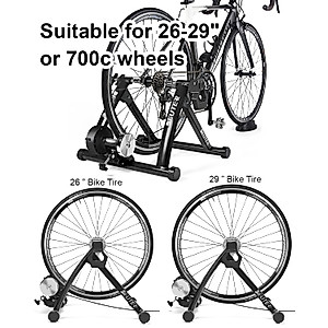 Bike Trainer, Magnetic Bicycle Stationary Stand for Indoor Exercise Riding, 26-29" & 700C Wheels, Quick Release Skewer & Front Wheel Riser Block Included