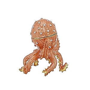 Owlcatcok Octopus Hinged Trinket Box Bejeweled Hand-Painted Ring Holder Animal Collectible Figurine Decoration Ring Storage Box (Orange Octopus Jewelry Box)