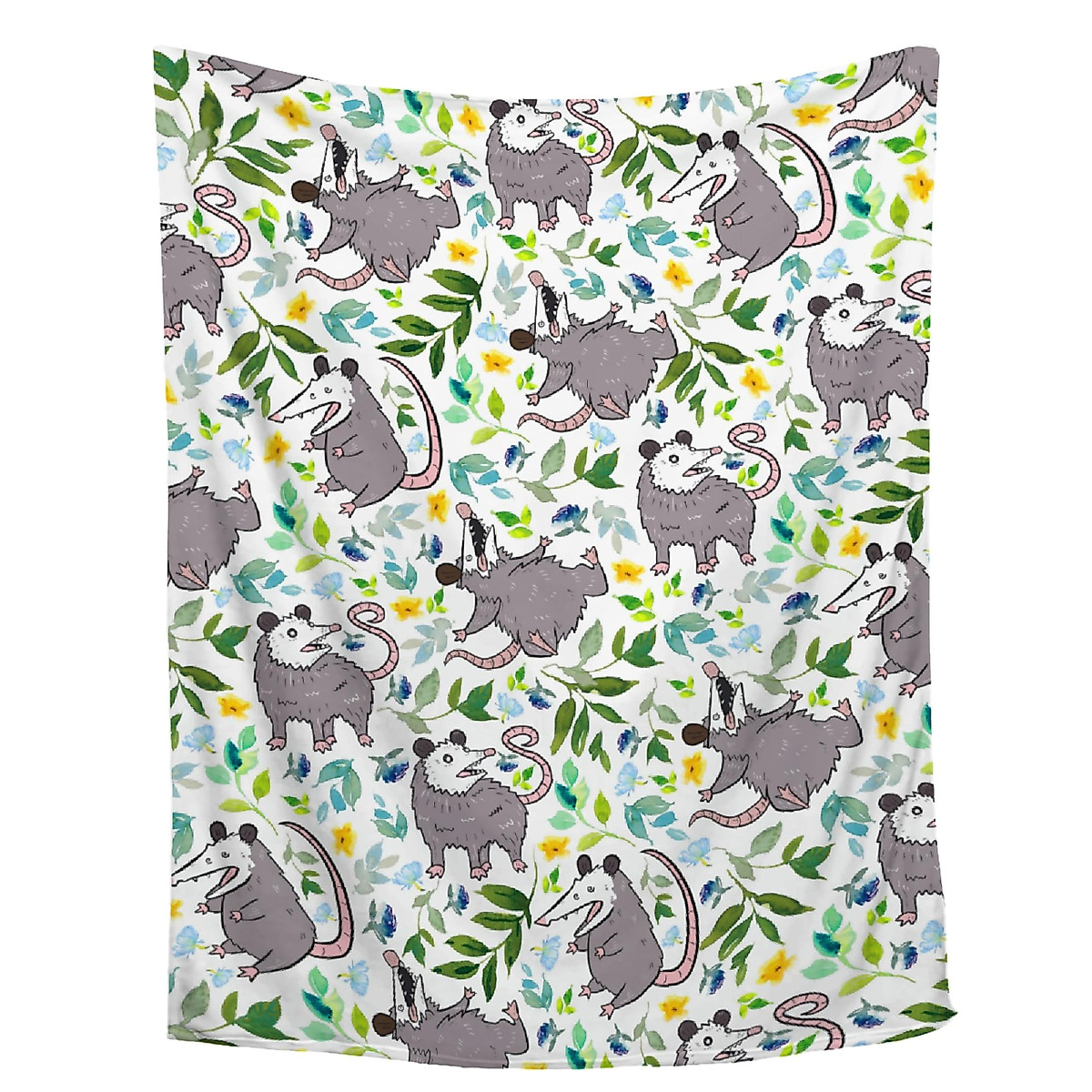 Opossum Blanket Floral Possum Throw Blanket Gifts for Girls Boys Kids Possum Stuffed Animal Lovers Super Soft Flannel Blanket for Sofa Plush Warm Cozy Bed Home Decor,30"x40"for Baby/Pets