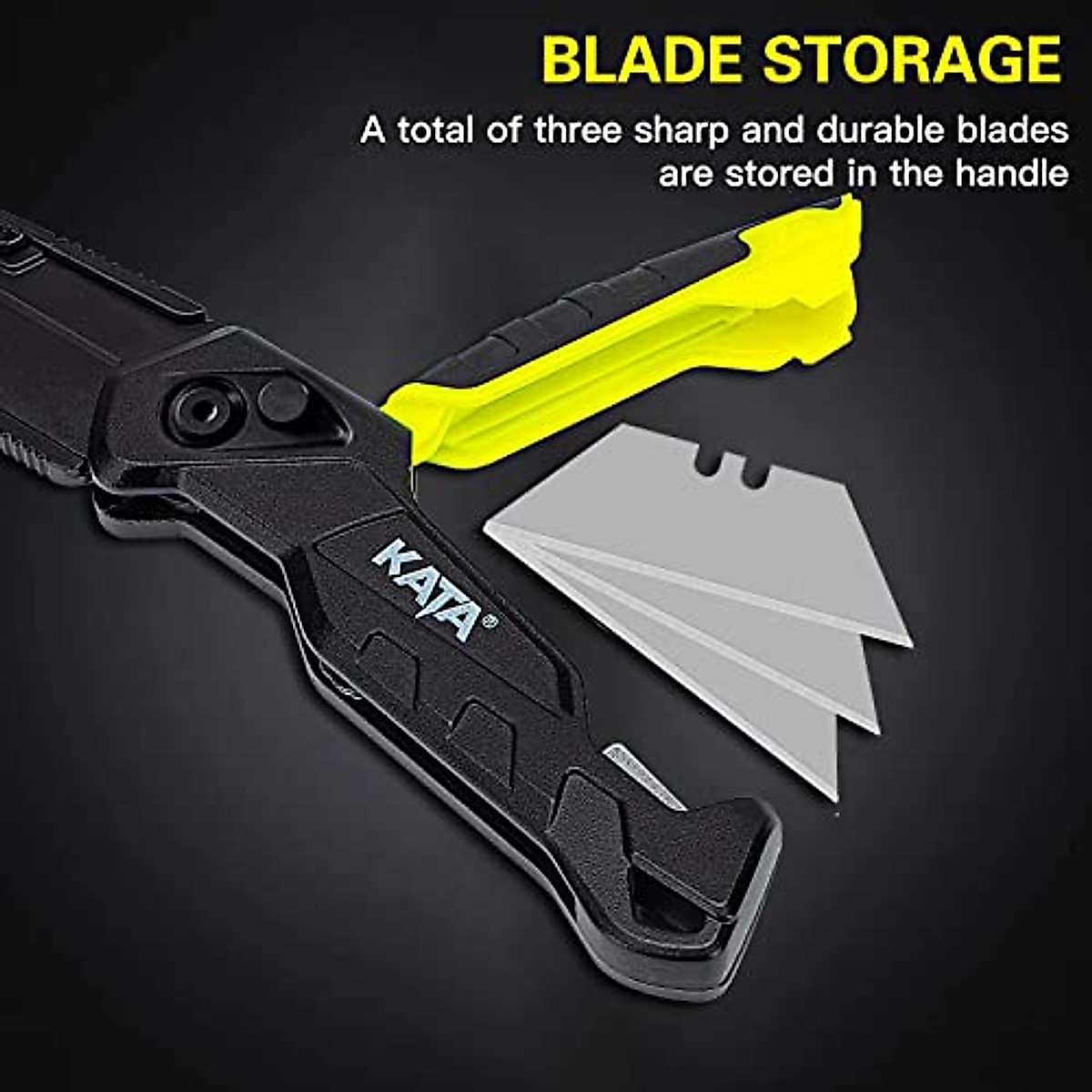 KATA 2-PACK Folding Utility Knife, Heavy Duty Box Cutter for Cartons, Cardboard and Boxes, Extra 10 Blades Included, Blade Storage Design, Quick Change Blades
