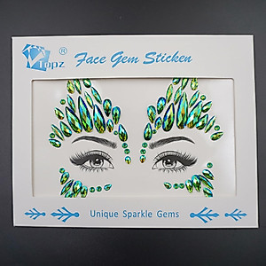 green face gems rave accessories face jewels stick on face glitter makeup rhinestone halloween costume festival accessories cat face paint
