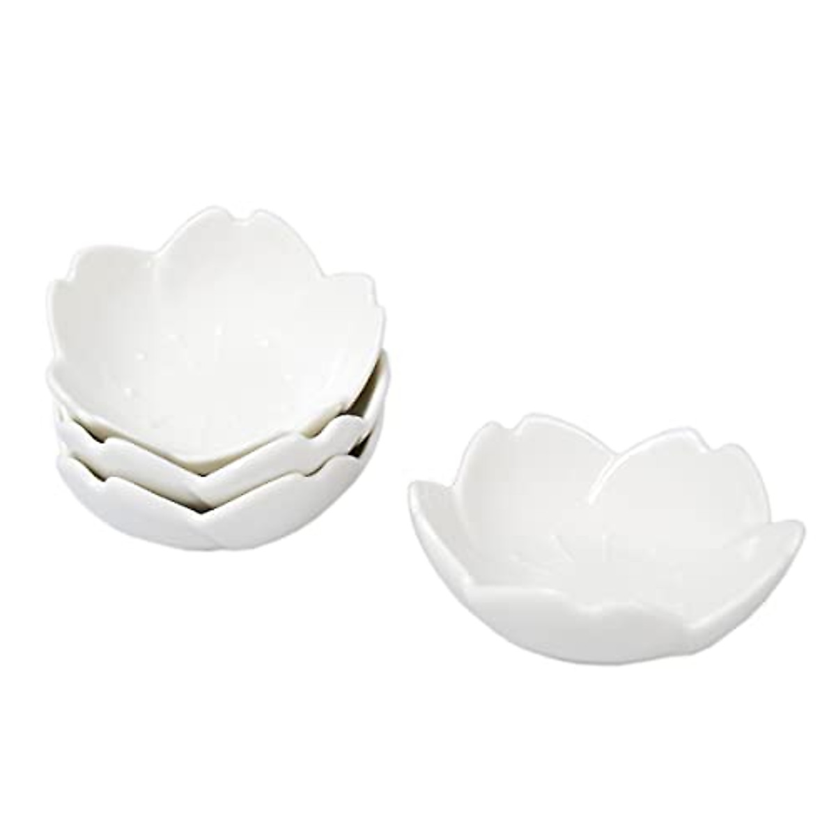 WAIT FLY Beautiful 3 Inches Sakura Shaped Ceramics Seasoning Dishes/Tea Bag Holders/Ketchup Saucer/Appetizer Plates/Vinegar Spice Salad Soy Sushi Wasabi Seasoning Dipping Bowls, White/ Pink, Set of 4
