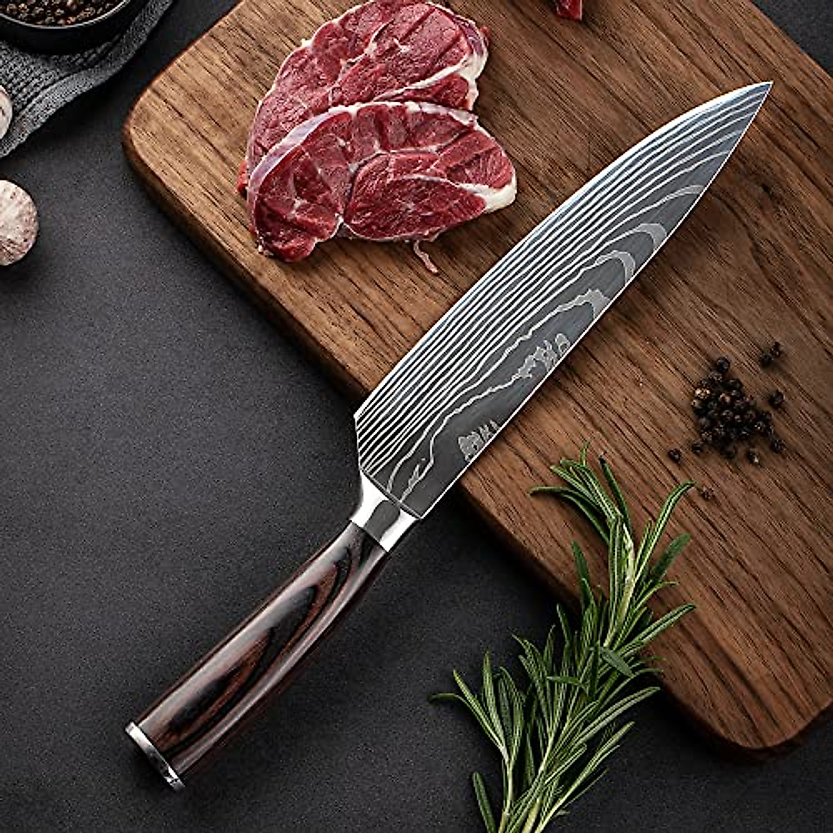 Chef Knife-GADODO Kitchen Knife, German high carbon stainless steel 8-inch paring knife chef knife, ergonomic simulation painted textured wooden handle, super sharp