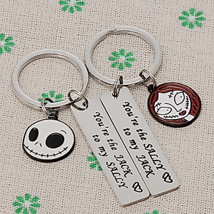 AHAETH Jack Skellington Gifts Keychian for Women Men Jewelry Jack Skeleton Stuff Ornaments Jack and Sally Keychains
