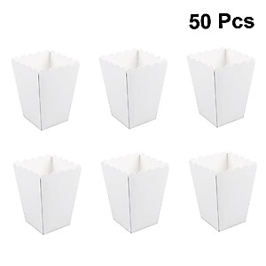 UPKOCH 50PCS Popcorn Box Disposable Snack Cups Paper Serving Holder Candy Popcorn Party Candy cartons Paper Food Basket Snack Containers Popcorn tub White Candy Box European and American