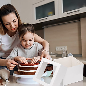 Moretoes 10 Sets Cake Boxes with Boards, 10x10x8 Inches Tall Bakery Boxes with Cake Boards with Window, Cajas Pasteles for Cake, Valentine's Day, Mother's Day, Pastries, Chocolates, Cookies, Pie