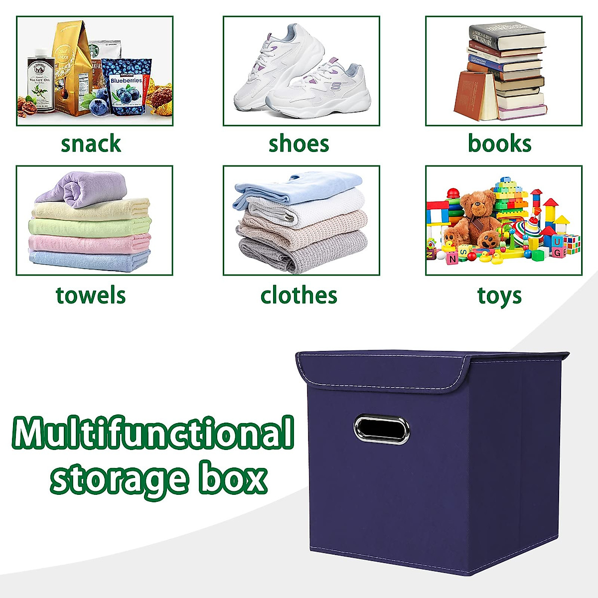 STOREONE Foldable Storage Bins Cubes Storage Organizer With Lid,Fabric Cube Storage Box With Handle,For Home Bedroom Office,Closet, Clothes, Toys,3 Pack,（Navy Blue