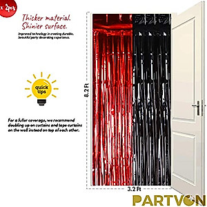 PARTVON Graduation Party Red Black Tinsel Foil Fringe Curtains - Casino Viva Las Vegas Game Night Birthday Photo Backdrops Wedding New Years Eve Party Decorations