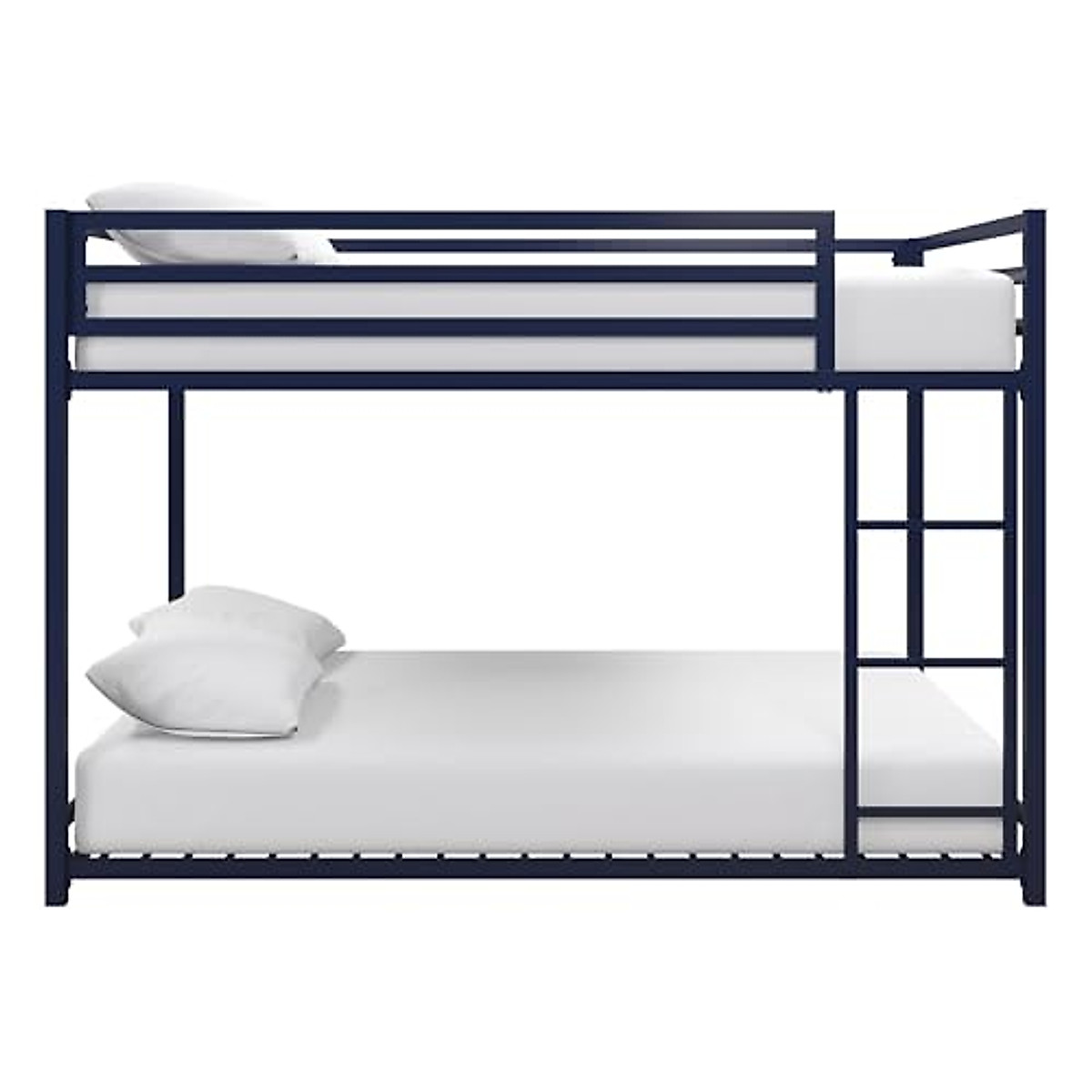 DHP Miles Low Metal Bunk Bed Frame for Kids, With Built-in Ladder, High Guardrail and Metal Slats, Floor Bed Bottom Bunk, No Boxspring Required, For Small Spaces, Full-Over-Full, Blue