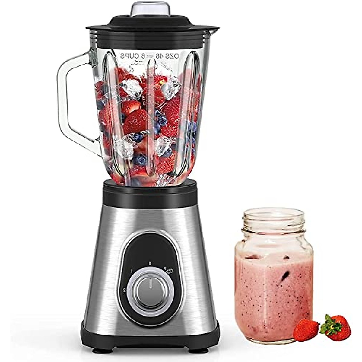 Smoothie Blender, 750W Smoothie Maker, with 2 Adjustable Speed and Pulse Functions, Kitchen Blender with 48 oz Tritan Glass Jar for Milkshakes, Smoothies, Crushed Ice and Frozen Fruit