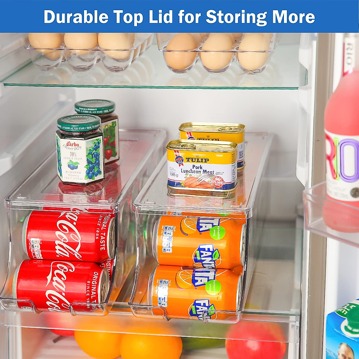 Puricon 2 Pack Soda Can Organizer Dispenser for Refrigerator Bundle with Drink Organizer for Fridge Pusher Glide