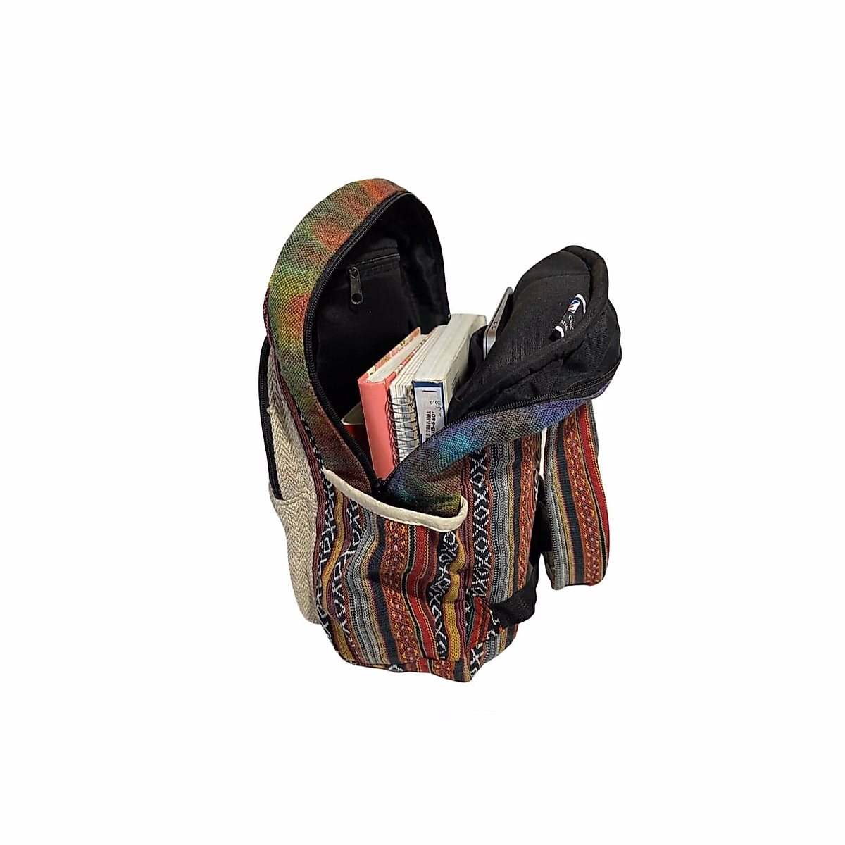 Zillion Craft himalayan hemp back pack. Hand made Bohemian style large size back pack for school , college. Multi pocket laptop back pack.