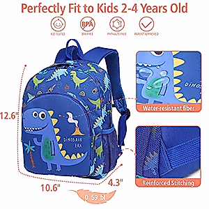F-color Kids Backpack for School - Lightweight Toddler - Water Resistant Preschool Backpack for Boys and Girls with Chest Strap, Reflective Stripes, BPA Free, Dinosaur Blue