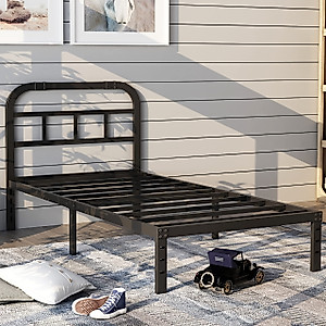 COMASACH Twin Bed Frame with headboard, 14 Inch High 3500lbs Heavy Duty Steel Slats Support Metal Bed Frames No Box Spring Needed,Noise-Free,Easy Assembly-Black