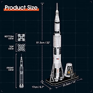 NASA Apollo Saturn V 3D Puzzles for Adults Kids Space Toys for Boys 5-8 Rocket Ship Building Puzzles for Kids Ages 8-10 12-14 Crafts for Adult Space Exploration Puzzle Model Kit Building, 136 Pieces