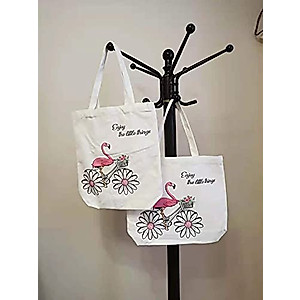 Flamingo Canvas Bag Shopping Canvas Bag Women's Casual Bag Tote Bag Reusable Grocery bag (16W X 14H x 4Bottom inch)