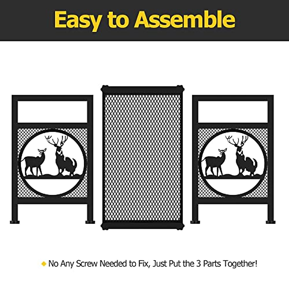 Timechee Firewood Log Rack Holder, Wrought Iron Fireplace Bin Log Rack with Adjustable Foot Pads, Heavy Duty Log Carrier Rack Storage Bin for Firepit Stove Indoor (Deer)