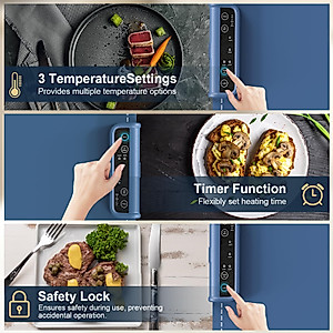 Upgrade Electric Warming Tray - Portable Warming Tray with Full Surface Heating, 3 Temperature Settings, Timer & Safety Lock，Versatile Heating Mat for Food, Food Warmer Mat for Parties & Everyday Use