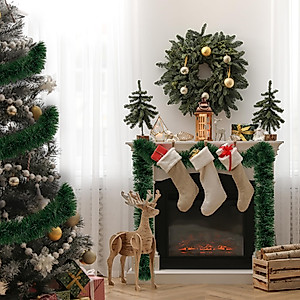 Sggvecsy 49.2Ft Christmas Dark Green Tinsel Garland Xmas Tree Decorations Christmas Metallic Twist Garland Ceiling Hanging Decorations for New Year Party Birthday Holiday Indoor Outdoor Supplies