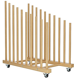 Evellstor Art Storage Rack with Caster Wheels, 9 Section Wooden Art Canvas Storage for Frames and Drawing Board, Printed Matters, Paper Pads for Studio, Gallery, Art Exhibition