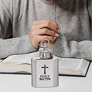RONRONS 4 Pieces Metal Holy Water Bottles with Keychain, 100ml Empty Refillable Catholic Christian Holy Water Container with Black Cross, Easter Party Favor Church Thanksgiving Day Decorative Bottle