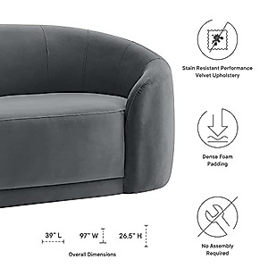 Modway Contessa Performance Velvet Sofa, Grey