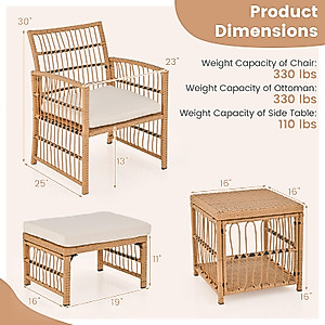 Tangkula 5 Piece Patio Wicker Sofa Set, Outdoor Rattan Conversation Set with Seat Cushions, 2-Tier Coffee Table & 2 Ottomans, Wicker Sofa Set for Backyard, Poolside (Natural)