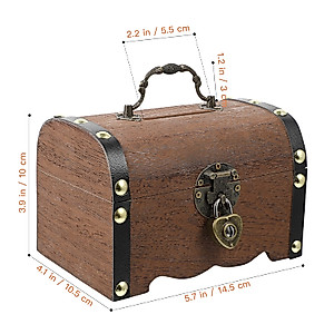 Homoyoyo Wooden Treasure Chest Box, Retro Handcrafted Treasure Organizer Coin Box Piggy Bank, Wooden Box with Lock, Storage Box for Jewelries Organizer