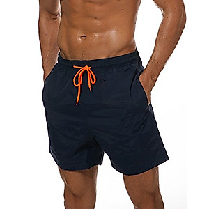 Gopune Mens Slim Fit Quick Dry Short Swim Trunks with Mesh Lining (Navy,M)