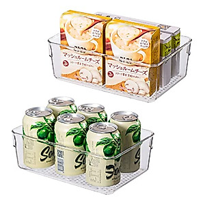 Ettori Clear Plastic Storage Bins 2 Pack Bin Storage Organizer for Refrigerator, Cabinet,Food Pantry,Kitchen and Bathroom Organization