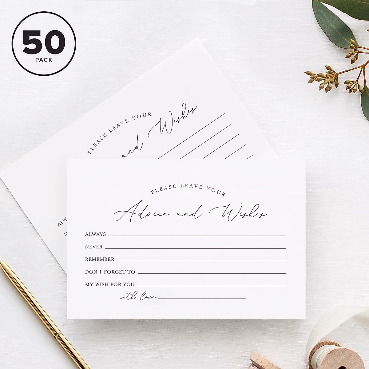 Bliss Collections Advice and Wishes Cards, Mad Libs Modern Calligraphy, Perfect for: Bridal Showers, Wedding, Baby Shower, Words of Wisdom for Bride and Groom, 4"x6" Cards (50 Cards)