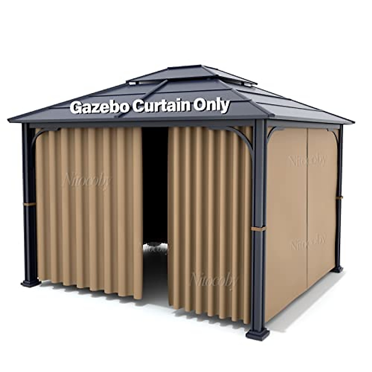 Nitocoby Gazebo Universal Replacement Privacy Curtain Panel Side Wall fits 10'x10' and 10'x12' Gazebos (Khaki, 10x10 Feet)
